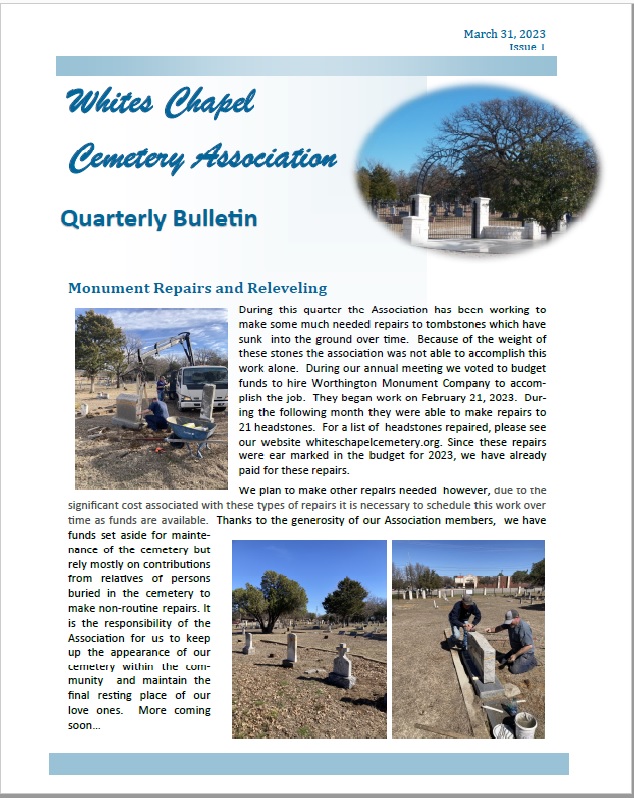 2023 Newsletter - Whites Chapel Cemetery